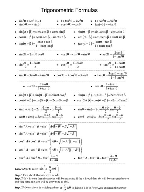 fsc trigonometric formulas pdf sine trigonometric functions