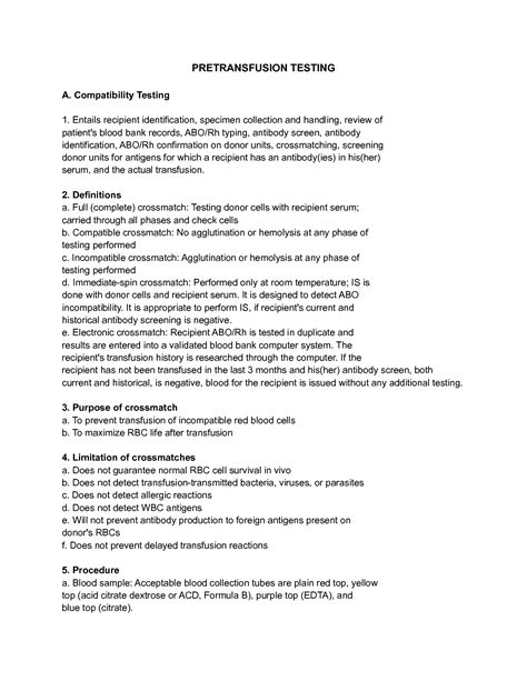 Solution Pretransfusion Testing Study Notes Studypool