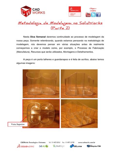 Metodologia De Modelagem No Solidworks Parte 2 Pdf Espelho Tempo