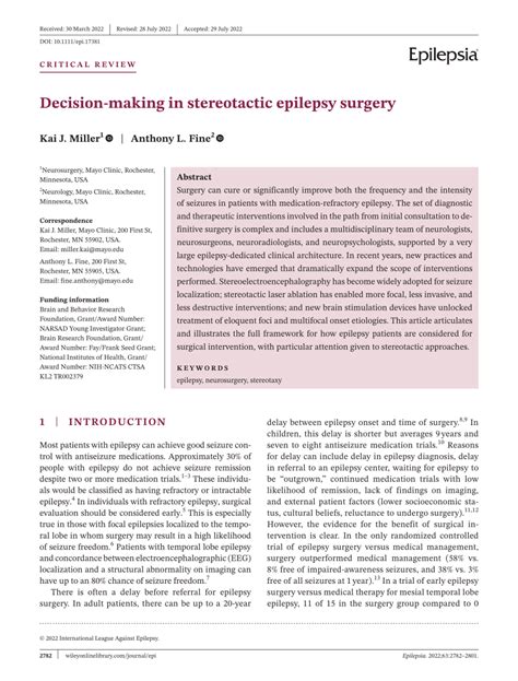 Decision‐making In Stereotactic Epilepsy Surgery Request Pdf