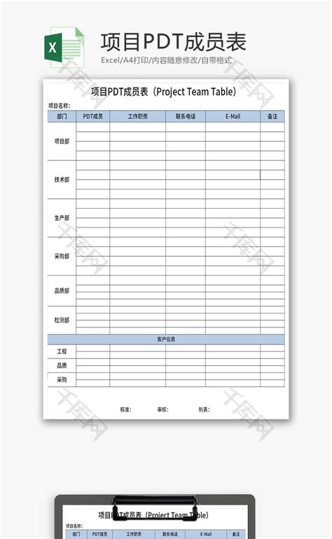 项目pdt成员表excel模板 免费excel表格模板下载 千库网