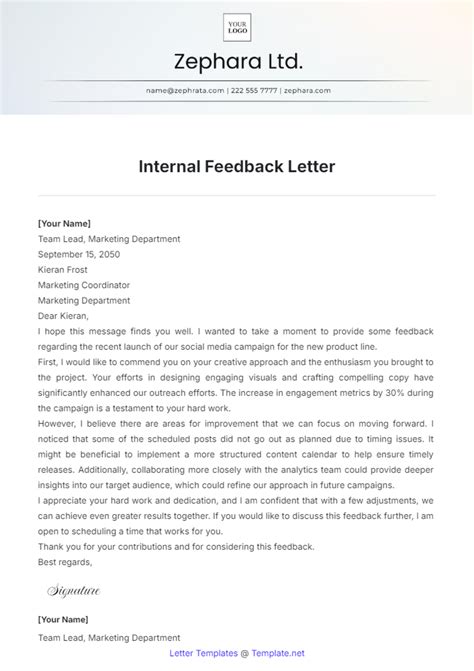 Free Internal Feedback Letter Template To Edit Online