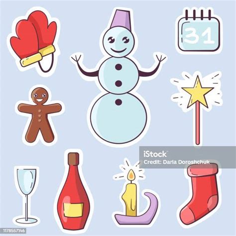 聖誕貼紙和圖示的集合向量圖形及更多冬天圖片 冬天 剪裁圖 卡通 Istock