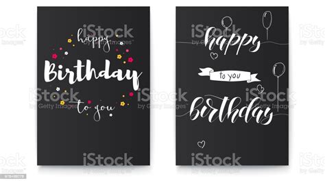 레터링 디자인으로 생일 꽃 포스터의 집합입니다 봄 여름 꽃과 손으로 작성 한다면 생일 인사말 서 예의 장식 스타일입니다 손으로 그린된 벡터 3d 그림 개념에 대한 스톡 벡터