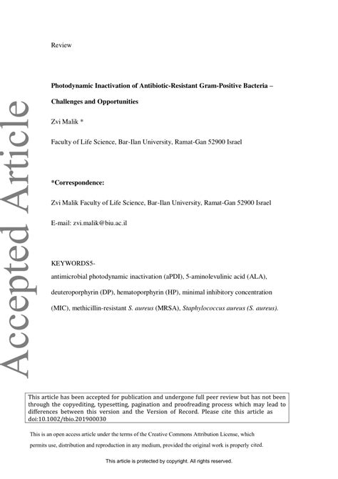 Pdf Photodynamic Inactivation Of Antibiotic‐resistant Gram‐positive