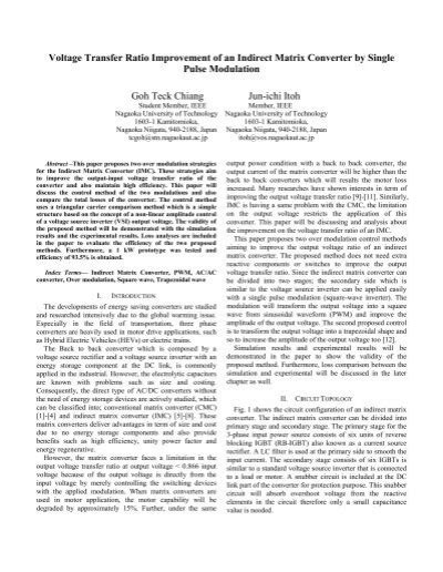 Voltage Transfer Ratio Improvement Of An Indirect Matrix Converter