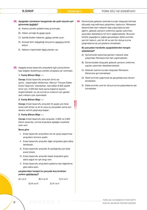 9 Sınıf Enerji Deneme 5 Palme Yayınevi Dijital Eğitim Platformu