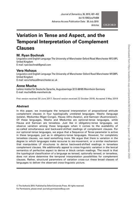 Pdf Variation In Tense And Aspect And The Temporal Interpretation Of