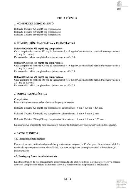 Ficha Técnica Codeína Dolocatil Actualidades En Pediatría Udocz
