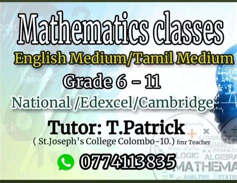 Mathematics Classesenglishtamilmedium Mathematics Ol Grade 6 11 Colombo