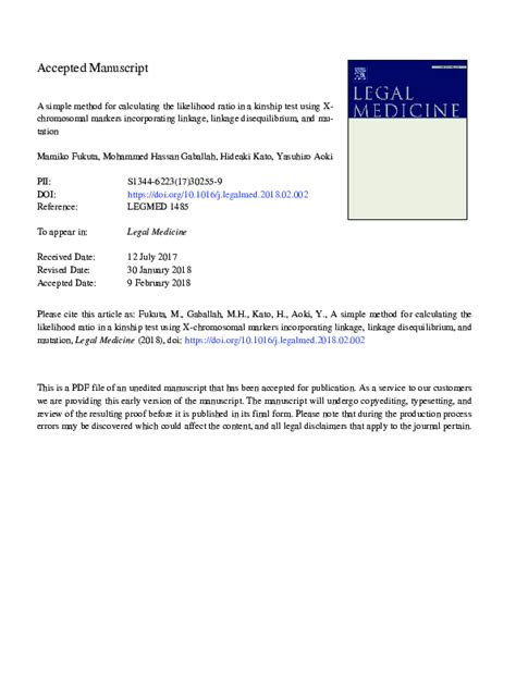 Pdf A Simple Method For Calculating The Likelihood Ratio In A Kinship Test Using X Chromosomal