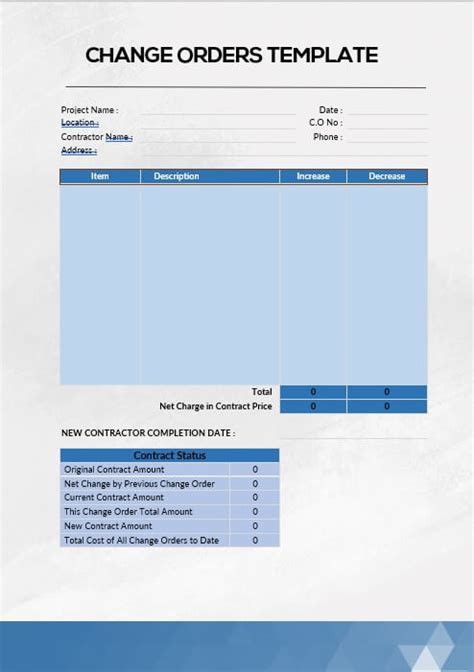 10 Printable Change Order Template Room Surf Com