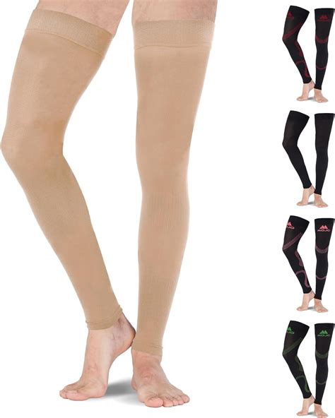 Mojo Compression Socks Beige Thigh Hi Leg Sleeve With Grip Top