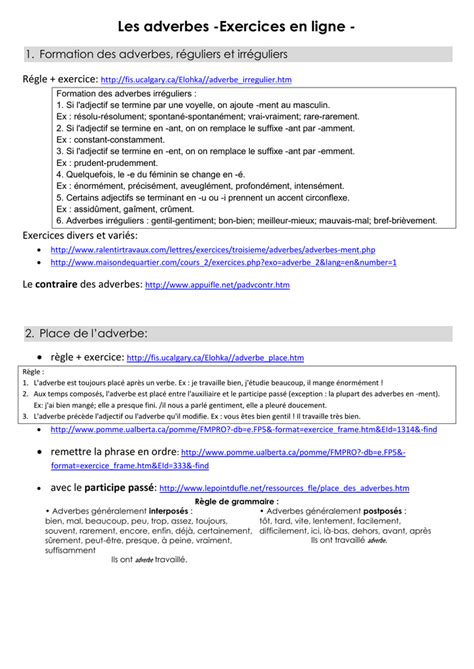 Les Adverbes Exercices En Ligne