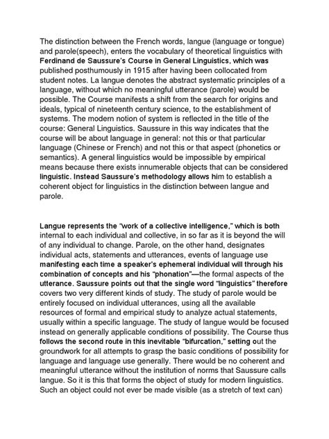 Langue and Parole | Linguistics | Cognition