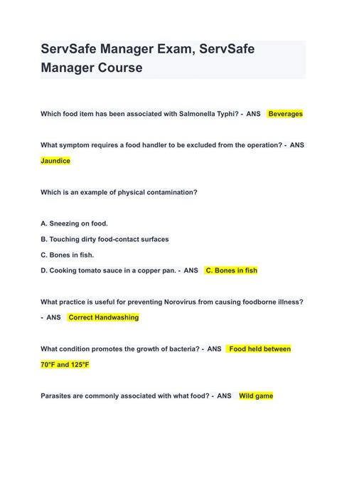 ServSafe Manager Exam ServSafe Manager Course 2023 A GRADED 100 VERIFIED COMPLETE SOLUTION
