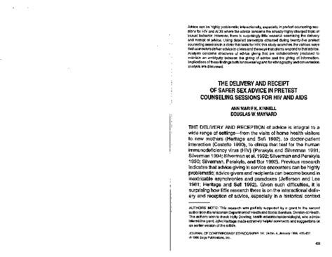 Pdf The Delivery And Receipt Of Safer Sex Advice In Pretest