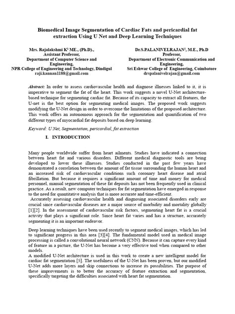 Biomedical Image Segmentation Of Cardiac Fats And Pericardial Fat Extraction Using U Net And