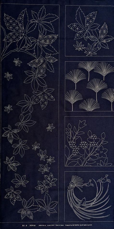 Sashiko Panel Summer Bloom Preprinted Washout Fabric Hm 43 Etsy