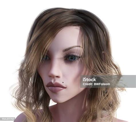흰색 바탕에 밝은 갈색 머리를 가진 여자의 머리와 어깨의 그림 3차원 형태에 대한 스톡 사진 및 기타 이미지 3차원 형태