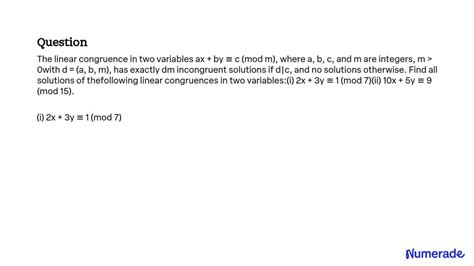 Solved The Linear Congruence In Two Variables Ax By â‰¡ C Mod M
