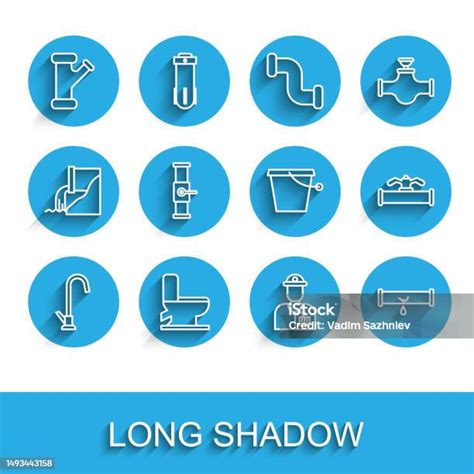 세트 라인 수도꼭지 변기 산업 금속 파이프 배관공 누수로 깨진 물 밸브 및 버킷 아이콘 벡터 공학에 대한 스톡 벡터 아트 및 기타 이미지 Istock