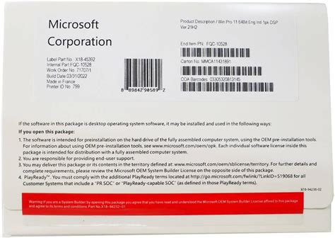 Microsoft Windows Pro Bit Oem Dvd English International Pack Ver H Fqc