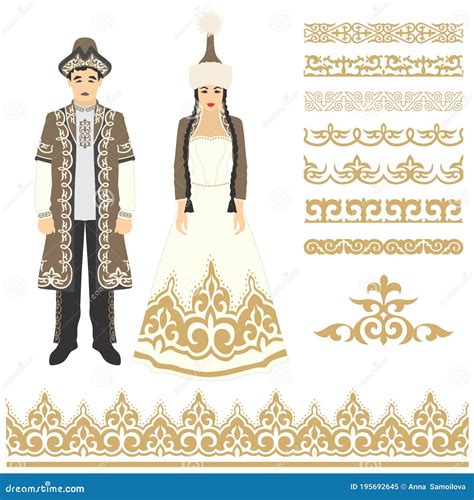 Vector Illustration Beautiful Women`s And Men`s Kazakh National