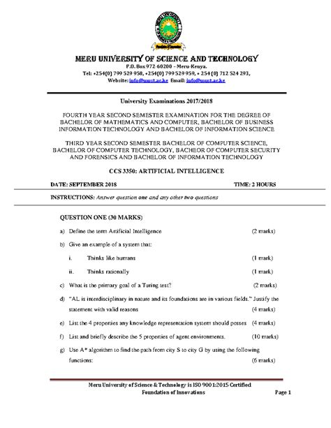 Ccs 3350 Artificial Intelligence Meru University Of Science And Technology Is Iso 90012015