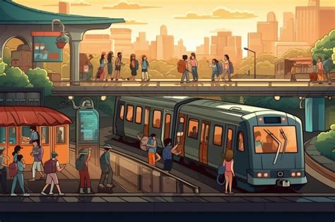 Premium Photo Scene With Many People Using Public Transportation