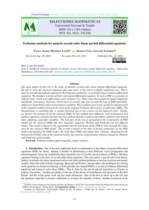 Pdf Frobenius Methods For Analytic Second Order Linear Partial