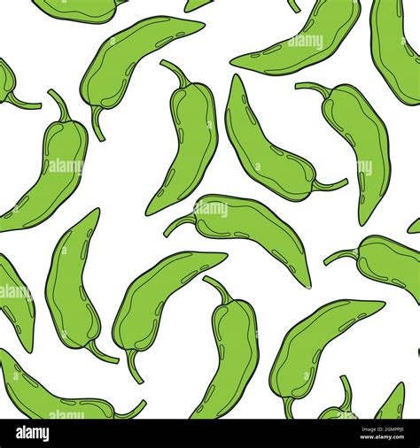 Green Pepper Vector Seamless Pattern Mexican Chili Spicy Vegetable