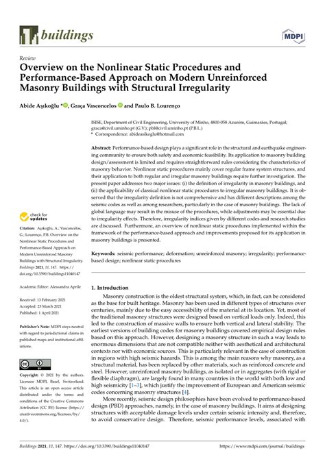 Pdf Overview On The Nonlinear Static Procedures And Performance Based Approach On Modern