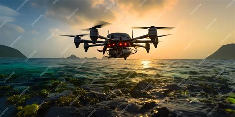 Sustainable Technology In Action Solarpowered Drones Monitoring Coastal Ecosystems Concept