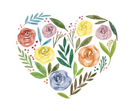 Watercolor Valentines Day Floral Heart Frame With Colorful Flower