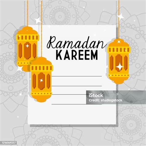 โปสเตอร์รอมฎอน Kareem กับโคมไฟแขวน ภาพประกอบสต็อก ดาวน์โหลดรูปภาพ