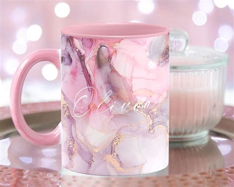 Pink Marble Mug Custom Signature Mug Personalised Mug Coffee Tea Cup