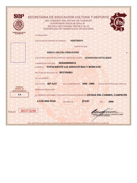 Certificado Secundaria Pdf