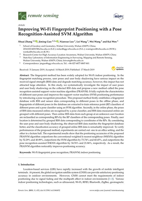 Pdf Improving Wi Fi Fingerprint Positioning With A Pose Recognition Assisted Svm Algorithm