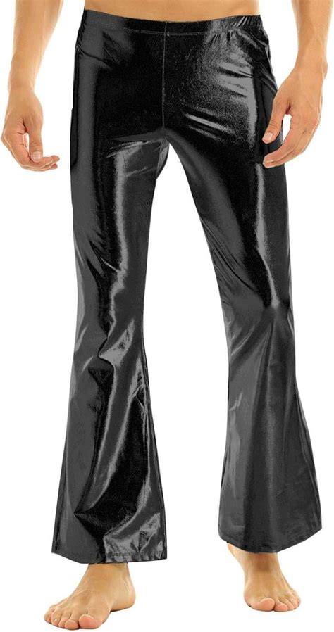 Yoojia Mens Shiny Metallic Leather 70s Disco Trousers