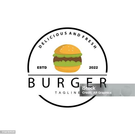 햄버거 로고 벡터 빵 고기 및 야채 패스트 푸드 일러스트 디자인 건강에 좋지 않은 음식에 대한 스톡 벡터 아트 및 기타 이미지