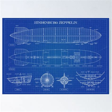Hindenburg Zeppelin Blueprint English Poster For Sale By Bgalaxy
