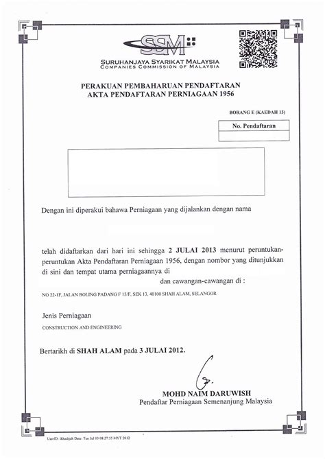 Contoh Sijil Ssm Kosong Irwin Langosh