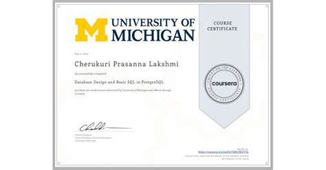 Cherukuri Prasanna Lakshmi On Linkedin Completion Certificate For Database Design And Basic Sql
