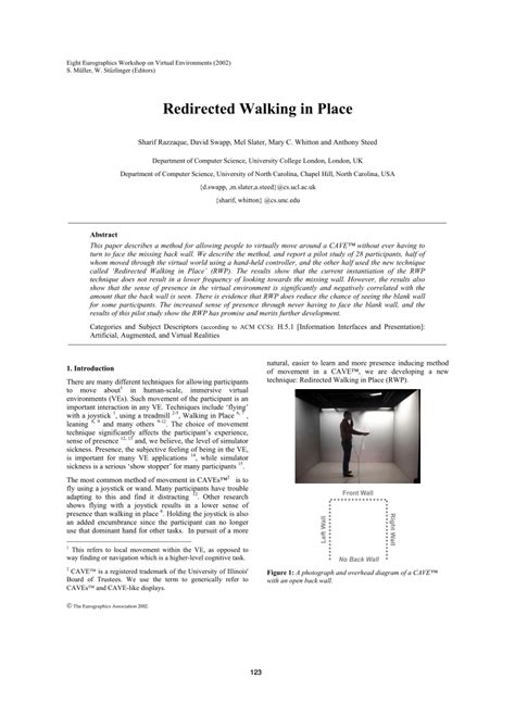 Pdf Redirected Walking In Place