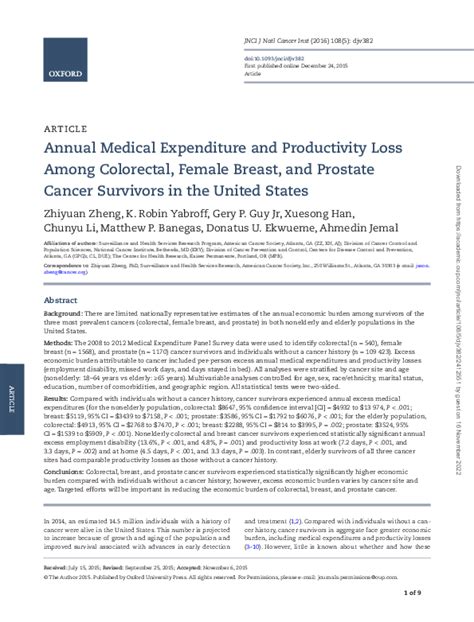 Pdf Annual Medical Expenditure And Productivity Loss Among Colorectal
