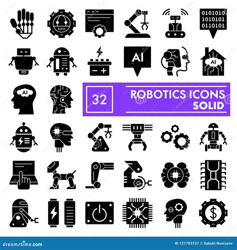 Robotics Glyph Icon Set Artificial Intelligence Symbols Collection Vector Sketches Logo