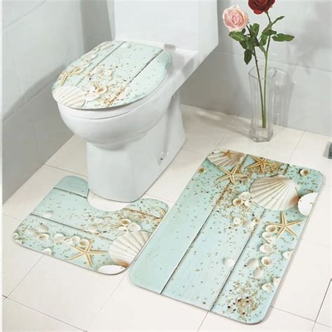 3pcs Bath Mats Ocean Underwater World Anti Slip Bathroom Mat Set Coral