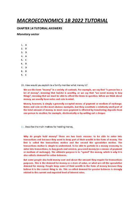 chapter 14 tutorial answers macroeconomics 1b 2022 tutorial chapter