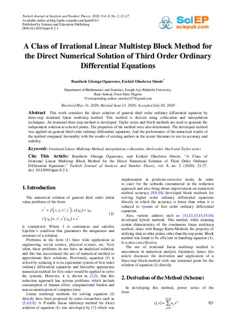 Pdf A Class Of Irrational Linear Multistep Block Method For The